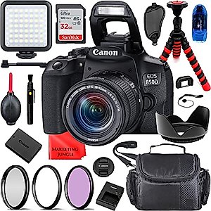 Canon EOS 850D (Rebel T8i) DSLR Camera with 18-55mm f/3.5-5.6 Zoom Lens Bundle + Accessories (LED Video Light Kit, 32Gb High Speed Memory Card, UV CPL FLD Filter, Spider Tripod, Gadget Bag and More)