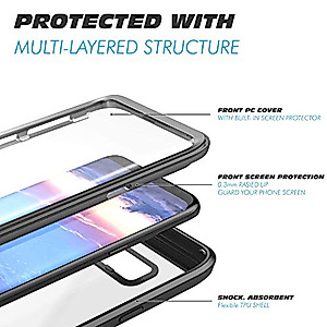 Samsung Galaxy S8 Case, Pakoyi Full Body Bumper Case Built-in Screen Protector Slim Clear Shock-Absorbing Dustproof Lightweight Cover Case for Samsung Galaxy S8 (Grey/Clear)