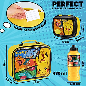 Pokemon Kids Insulated Lunch Bag, Lunch Box and Water Bottle, 3 Piece Set (Amarillo)