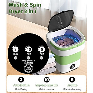 13L Portable Washing Machine, Mini Portable Washer with Spin Dryer, 3 Modes Deep Cleaning for Baby Clothes Socks Underwear or Small Items, small Washing Machine suitable for Apartment,RV Travel Green