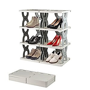 FIROK Shoes Rack,8-Tier Foldable Shoe Shelf for Entryway, Free Standing Shoes Storage Organizer Easy Assembly Shoe Holder for Student's Dorm