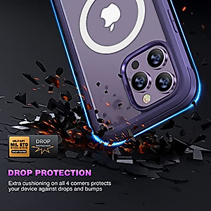 Diaclara Designed for iPhone 14 Pro Case 6.1’’,[Compatible with MagSafe] Full Body Rugged Magnetic Protective Case+Tempered Glass Camera Lens Protector w/Built-in Screen Protector (Purple-Mag)