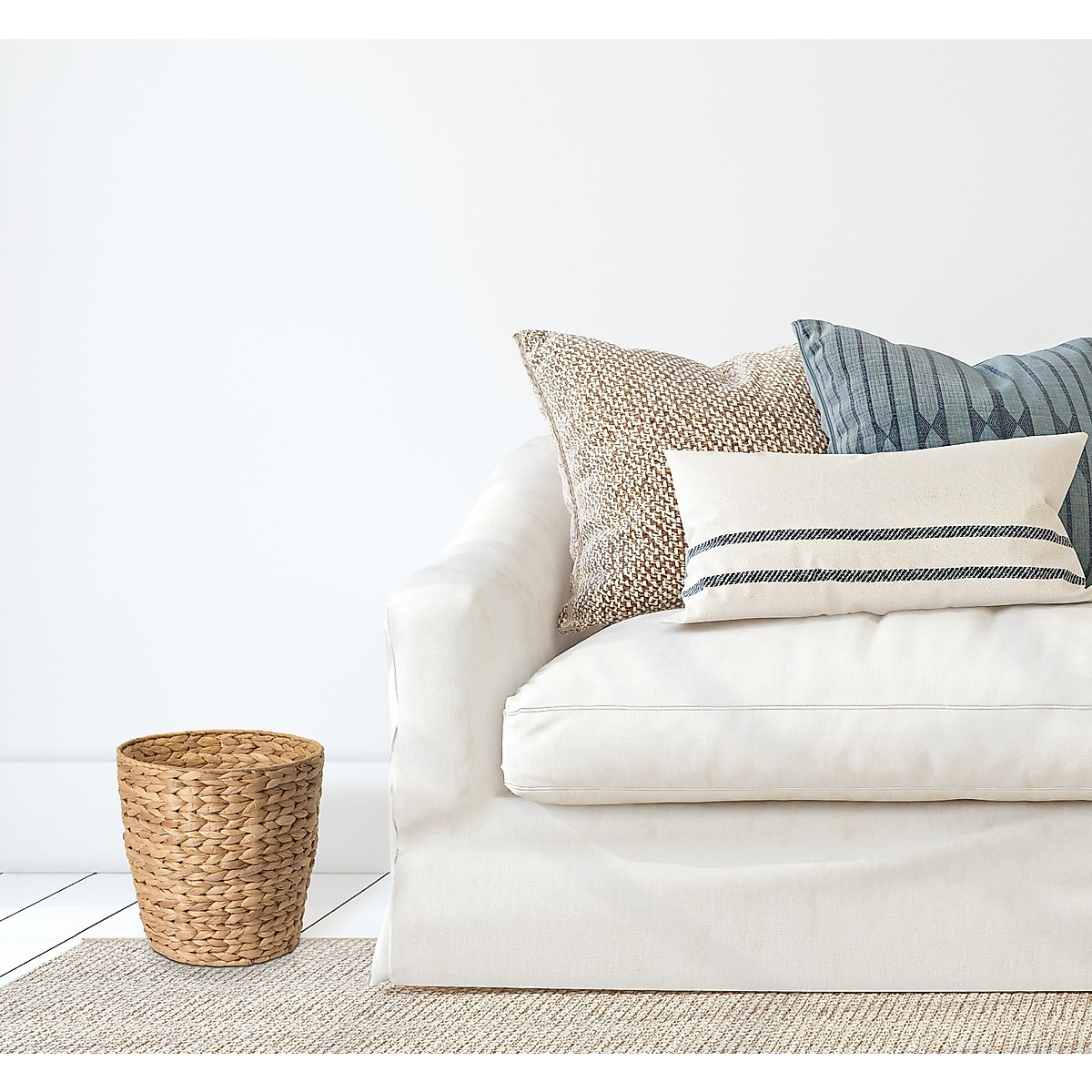 SNOWECRAFT 2-Pack Woven Waste Basket for Bathroom, Bedroom, or Living Room | Wicker Wastebasket Style Handwoven Basket Made from Water Hyacinth | Modern Boho Storage Basket