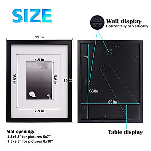 Egofine 11x14 Picture Frames Made of Solid Wood 4 PCS Black Covered by Plexiglass - for Table Top and Wall Mounting for Pictures 8x10 / 5x7 with Mat Horizontally or Vertically Display Photo Frame
