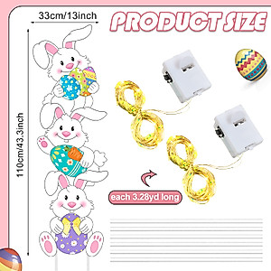 2 Sets Tumbling Bunnies Yard Stakes 43.3 Inch Outdoor Easter Decorations Corrugated Plastic Funny Easter Yard Signs with 2 Warm LED String Lights 6 Stakes for Easter Outdoor Lawn Garden Decorations