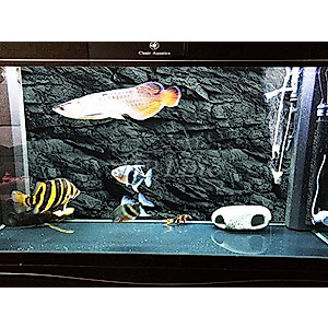 VIP.LINE 3D Effect Black Stone Aquarium Background Poster PVC Fish Tank Decorations Landscape (48" x 18"/ 122 x 46cm)
