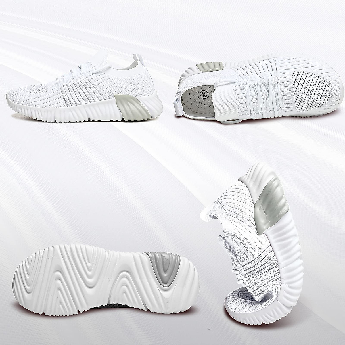 FULORIS Women's Slip On Comfort Golf Shoes Walking Shoes for Women Non Slip Running Shoes Breathable Lightweight Gym Sneakers White 7