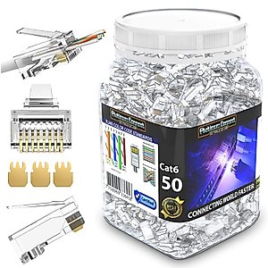RJ45 CAT6 Passthrough Connectors (50 PCS),Gold Plated 3 Micron 3u, High Performance 3 Prong Pins (CAT6/50 PCS)
