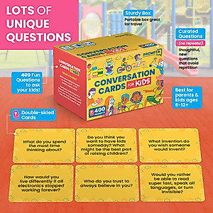 Conversation Cards for Kids – 400 Fun Conversation Starters for Family Game Night or Dinner – Road Trip Must Haves Travel Games for Kids Age 8-12 – Connect and Build Social Emotional Learning Skills