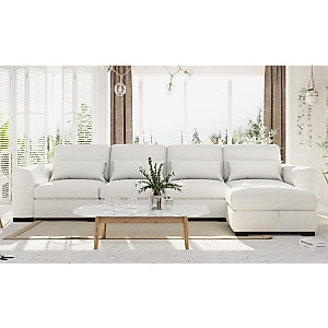 Youmumeub Oversized Modular Sectional Couch with 4 Lumbar Pillows, L Shaped Couches for Living Room, 130" 4 Seater Sofas with Storage Ottoman U Shaped Sofa, Beige