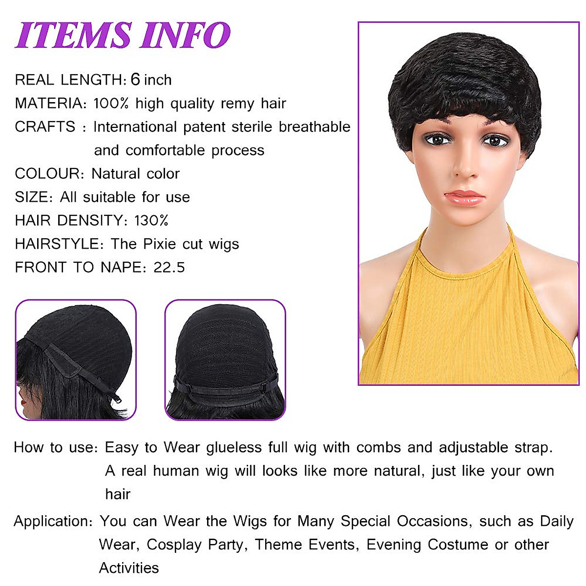 GABRIELLE Short Human Hair Pixie Cut Wigs 100% Human Hair Cute Wig Short Pixie Wigs for Black Women Natural Boy Cut Wigs (Pixie Cut, 1B#)