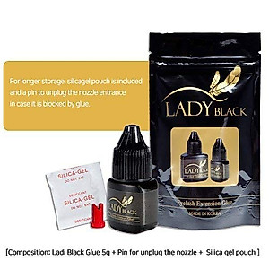 50 Pink + 2 Lady Black 5 ml - 3-4 Seconds Drying time - Retention 5-6 Weeks - Professional Use Only Strong Black Adhesive for Individual Semi-Permanent Extensions Latex Free