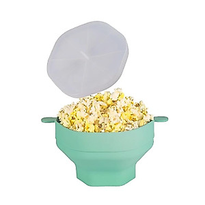 Microwave Popcorn Popper, Family Size Silicone Popcorn Maker - Hot Air Popper - Popcorn Bowl With Lid - Collapsible BPA Free Silicone Popcorn Popper For Microwave Oven (Light Green)