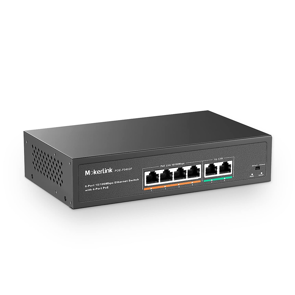 MokerLink 6 Port PoE Switch with 4 Ports PoE+, 2 Fast Ethernet Uplink, 10/100Mbps, 78W High Power, Support IEEE802.3af/at, Fanless Metal Plug & Play PoE+ Network Switch