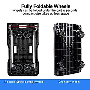 Double Rhombus Folding Hand Truck Platform Truck 330 Lbs Heavy Duty Dolly Cart with Wheels, Fully Folded Push Cart, Portable Trolley Utility Cart for Easy Storage, Garage Moving Shopping Home Office