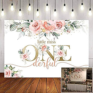Avezano Miss Onederful Birthday Backdrop Pink Floral 1st Birthday Backdrop Sweet Baby Girl First Birthday Party Decoration Banner (7x5ft)