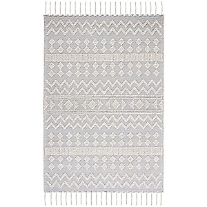 SAFAVIEH Natura Collection Accent Rug - 4' x 6', Ivory & Light Blue, Handmade Moroccan Boho Rustic Braided Tassel Wool, Ideal for High Traffic Areas in Entryway, Living Room, Bedroom (NAT342A)