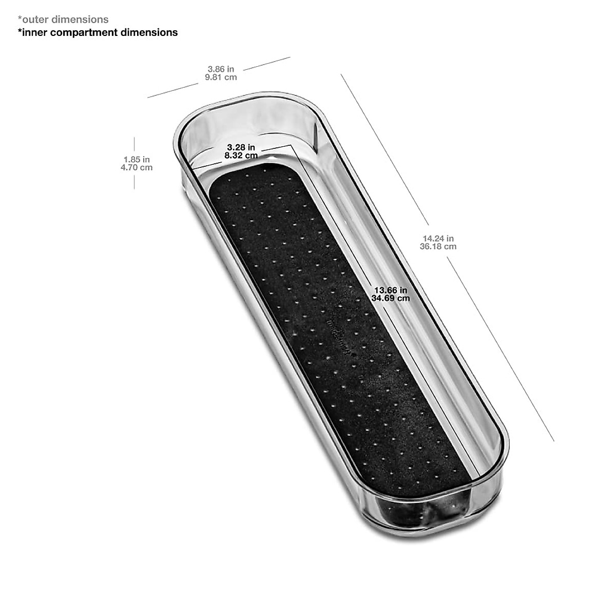 madesmart Antimicrobial 14 x 4 Clear Soft Grip Bin, 14" x 4", Carbon