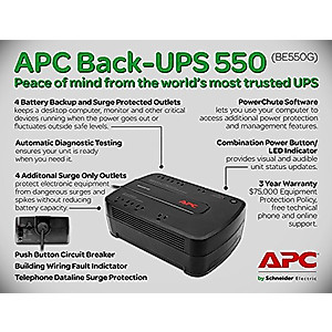 APC UPS Battery Backup for Computer, BE550G Surge Protector with Battery Backup, Dataline Protection