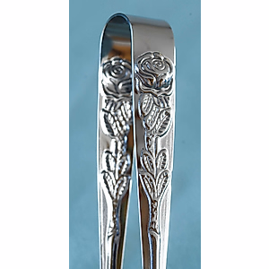 HINMAY 6PCS Mini Serving Tongs 4-Inch Small Rose Sugar Cube Tongs (Silver)