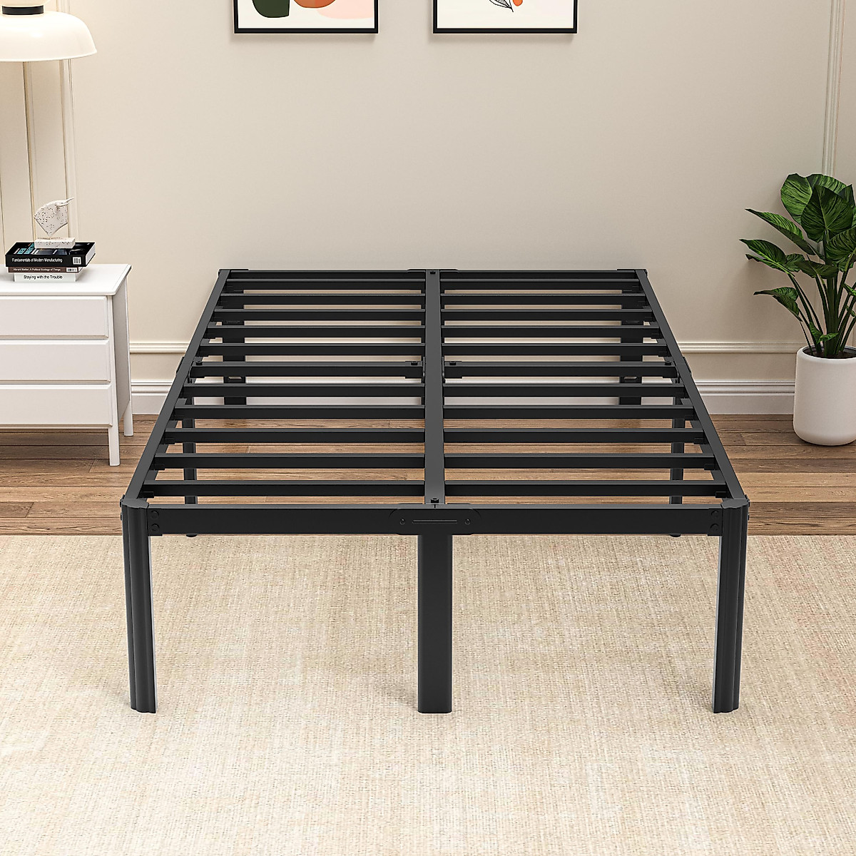 VHAHA 14 Inch Heavy Duty Full Size Platform Bed Frame Metal No Box Spring Needed, Round Corner Leg, Easy Assembly, Noise Free, Non-Slip, Black