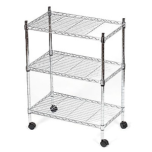 Home Basics Steel Wire Shelf | Heavy Duty | Open Design | Easy To Assemble | (Chrome, 3 Tier | 23.62" x 13.77" x 31.88")