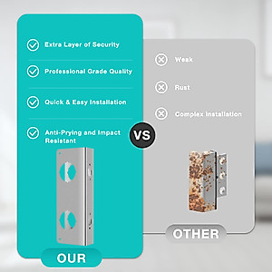 Stainless Steel Lock and Door Reinforcer for Reinforcing and Repairing Doors, Add Extra Security to Your Home and Against Home Invasion, 5-1/2 in, 2-3/8' x 1-3/4 in
