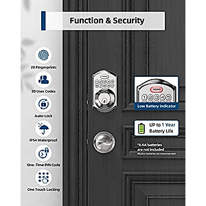 Fingerprint Door Lock Set - TEEHO Keyless Entry Door Lock with Handle - Door Knob with Keypad Deadbolt - Smart Locks for Front Door - Auto Lock - No Need App - Easy Installation - Satin Nickel