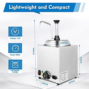 Cheese Warmer with Pump, 2.6Qt Nacho Cheese Warmer, 650W Hot Fudge Warmer with Pump 30-110℃ Temp Adjustable, Stainless Steel Hot Cheese Dispenser for Salad Jam Seasoning Sauce