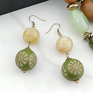 Bocar 3 Layer Chunky Statement Beaded Necklace Set with Earrings Fashion Multi Layer Women Collar Necklace (NK-10625-Olive)