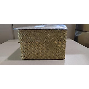 Esoes Wicker Storage Basket Woven Rattan Storage Box With Lids Seagrass Laundry Baskets Makeup Organizer For Bathroom, Living Room, Kitchen (L)