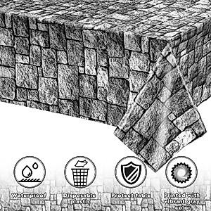 Irenare Stone Wall Tablecloths, Medieval Themed Party Decorations Supplies Disposable Plastic Brick Stone Tablecloth Castle Brick Wall Table Covers for Halloween Birthday Party Favors(3 Pack)