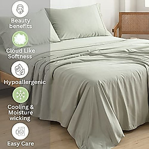 Bamtek 100% Viscose Bamboo Sheets Queen Size Bed - Super Soft and Silky Queen Sheets - Cooling Bamboo Sheets for Hot Sleepers - 4PC 17' Deep Pocket Queen Sheet Set and Pillowcases Set of 2 (Sage)