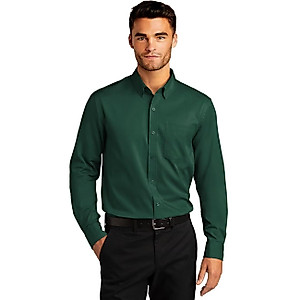 Wangyue Formal Dress Shirts for Men Green Slim Fit Long Sleeve Dress Shirt Men Casual Button Down Shirt Size L