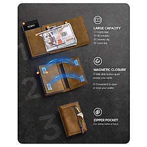 YESIIW AirTag Wallet For Men, Smart Wallet RFID Blocking Credit Card Holder, Silm Leather Front Pocket Wallet, Minimalist Trifold Wallet with ID Window, Money Clip, Apple Airtag Holder (Earth Yellow)