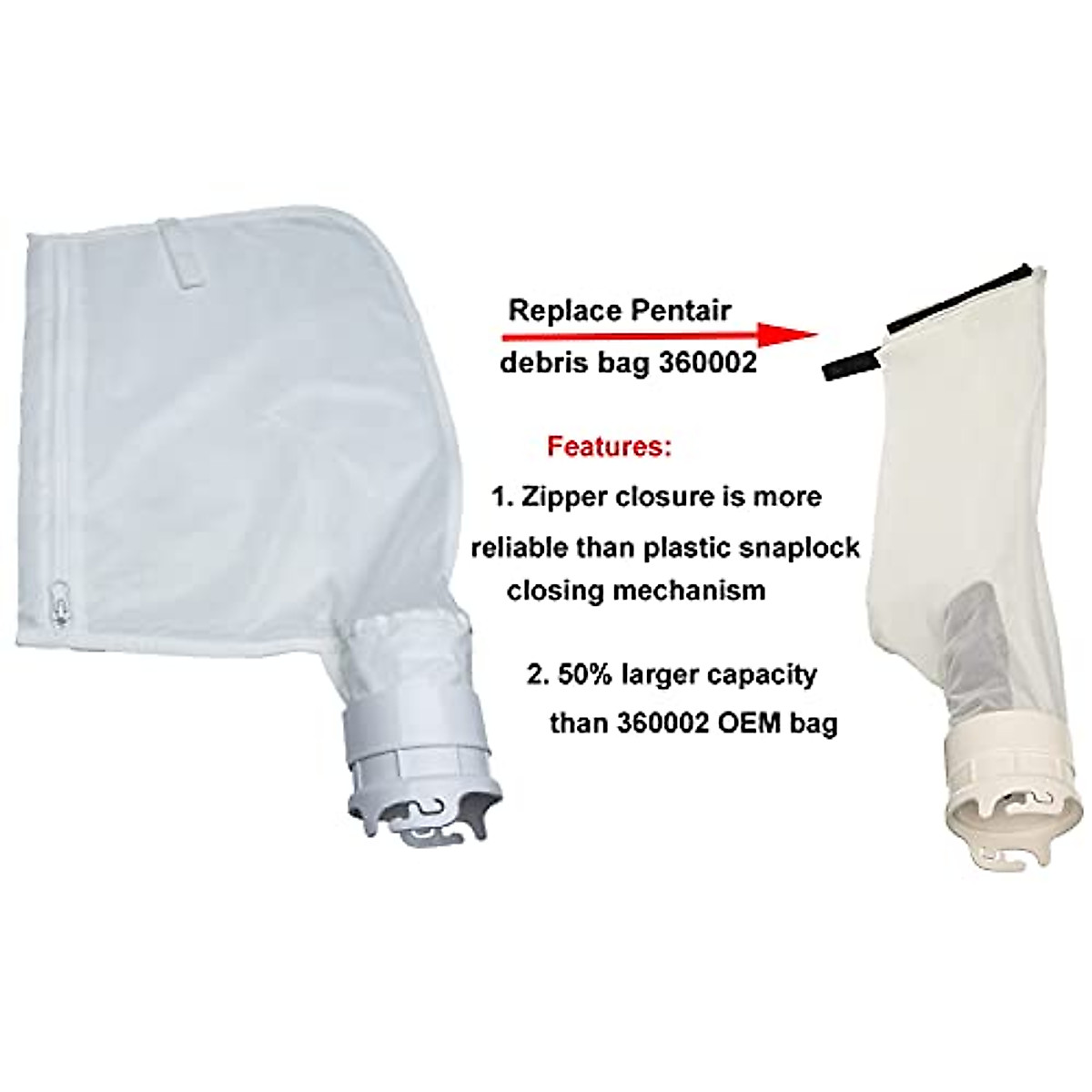 ATIE Pool Cleaner Fine Mesh Bag with Zipper Enclosure, Compatible with Pentair Kreepy Krauly Legend, Platinum, Letro Pool Cleaners Debris Bag 360002 and EU16 Bag (2 Pack)