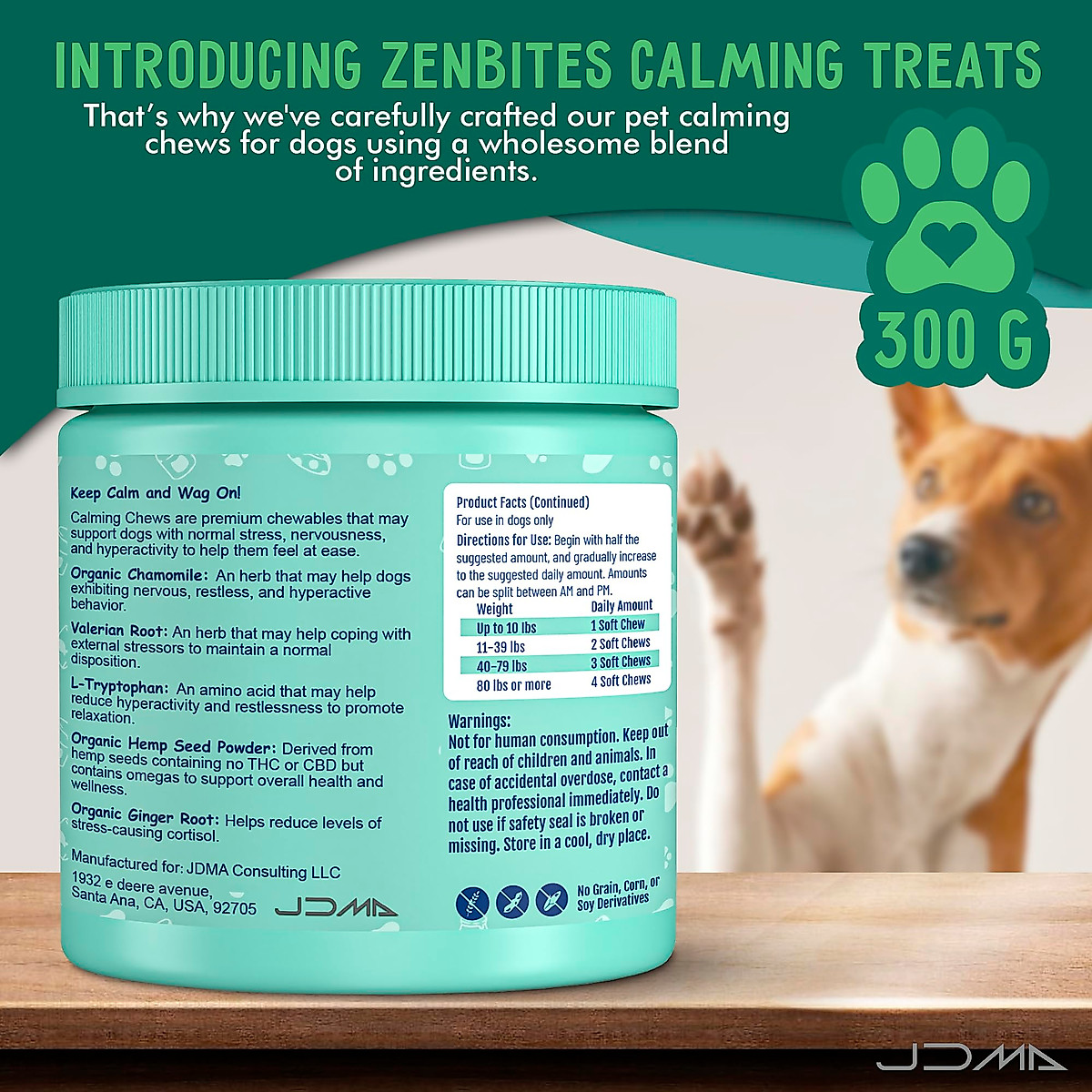 ZenBites Organic Calming Vitamin Chews for Dogs Anxiety Soft Dog Calming Treats with Chamomile Valerian Root Ginger Root & Melatonin Supports Everyday Stress & Anxiety (Duck Flavor) 120 Count