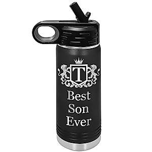 Personalized Kids Water Bottle 20oz with Flip-Top Lid and Straw, Stainless Steel Insulated Flask Kids Thermos with Engraved Name - Birthday, Kids, Men, Women Custom Gift (Black)
