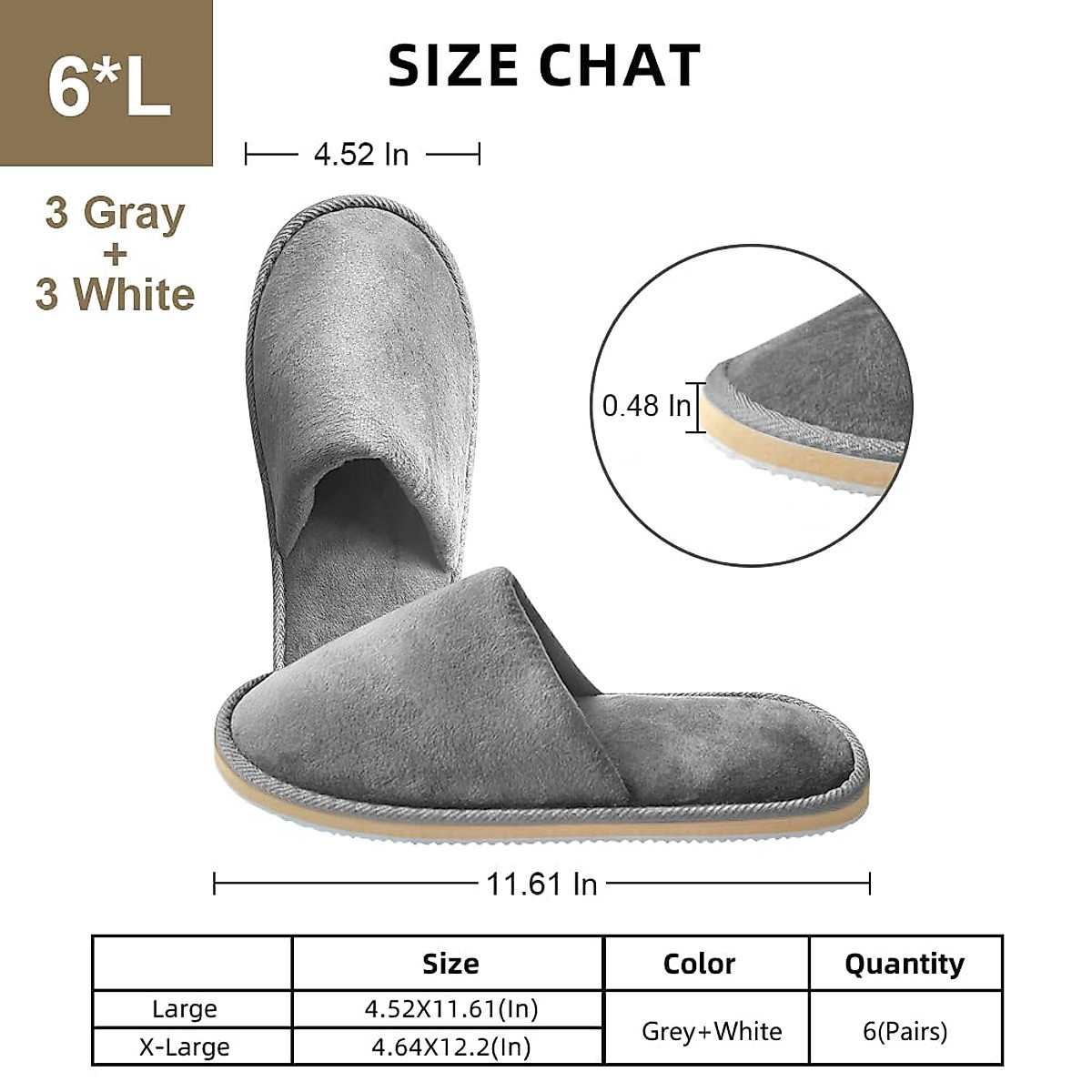 6 Pairs Spa Slippers, Washable & Reusable Closed Toe Disposable Indoor Hotel Slippers, Soft Home Coral Fleece Slipper,Super Soft Crystal Velvet, Padded Sole for Comfort for Guests, Hotel, Travel ,Wedding (Gray*3+White*3)