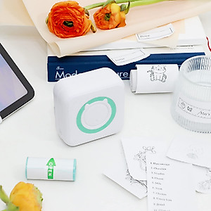 AURTEC Mini Thermal Printer, Portable Wireless Bluetooth Inkless Printer with 3 Rolls of Sticker and 3 Rolls of Thermal Paper, Compatible with Android/iOS, Pocket Printer for Memo, DIY, and More