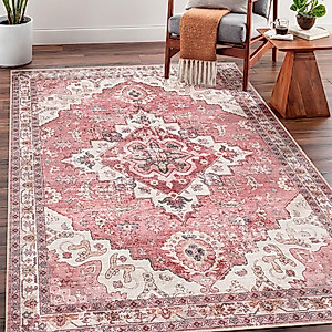 YesRug Pink Small Rug 3x5 Boho Vintage Rug for Living Room Bathroom Bedroom Kitchen Office Area Rug Non Slip Washable Low Pile Indoor Distressed Thin Carpet