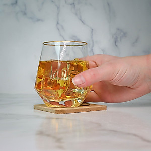 Creekview Home Emporium Scotch Glass Set - Diamond Designed 4pc Clear Whiskey Glasses with Gold Rim for Special Events