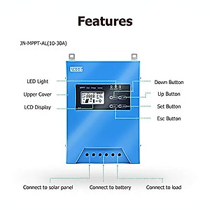 SolaMr 20A MPPT Solar Charge Controller 12V / 24V / 48V Auto Working Buck Solar Panel Battery Regulator Maintainer with LCD Display for Solar Panel Battery Overload Protection