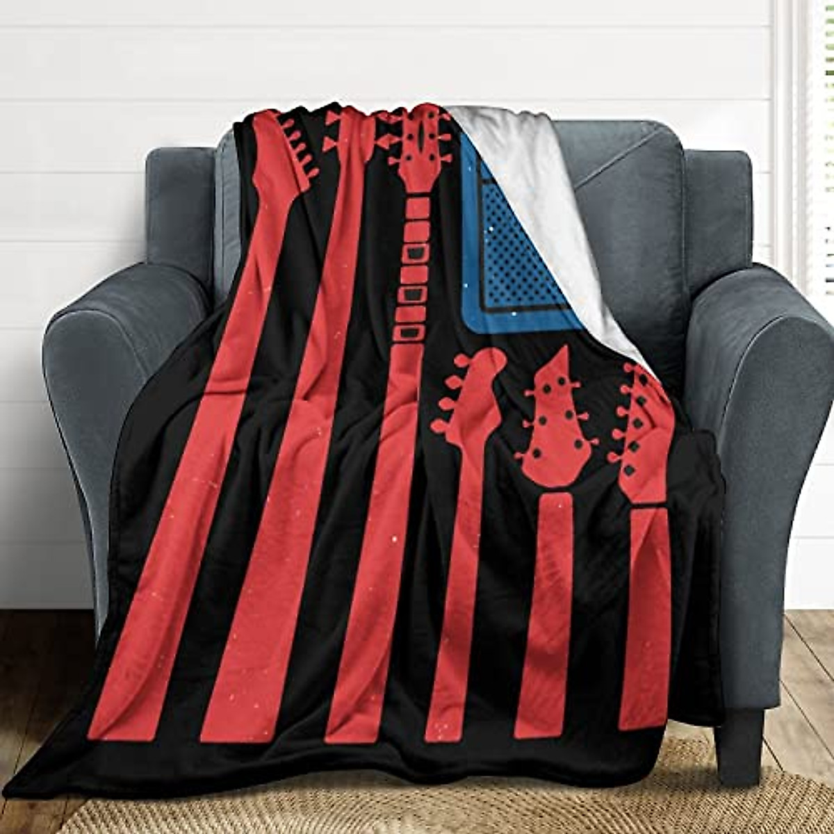 Rock N Roll USA Flag Flannel Fleece Throw Blanket Soft Warm Lightweight Fuzzy Plush Blankets for Bed Couch Sofa 70"x80"