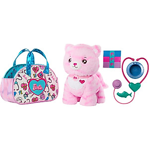 Barbie Stuffed Animals, Pink Kitten with Vet-Themed Purse Playset and 6 Accessories, Plush with Lights and Sounds, Doctor Pet Adventure
