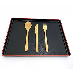 JapanBargain 3785, Bamboo Fork Knife Spoon Cutlery Utensils Flatware Set 3pc Reusable Dishwasher Safe, 8-inch, 1 Set