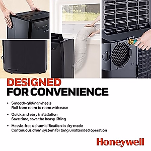 Honeywell Classic Portable Air Conditioner with Dehumidifier & Fan, Cools Rooms Up to 500 Sq. Ft., Black