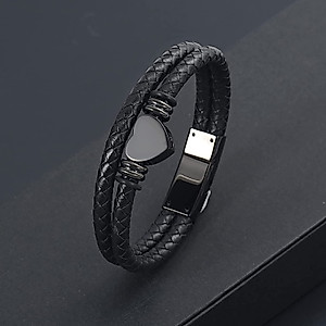 zeqingjw Leather Cremation Jewelry Heart Urn Bracelet for Ashes for Men Women Memorial Keepsake Braided Bracelet -Always in My Heart