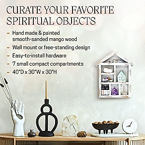 WANDA LIVING Artisan Crystal Shelf Display - Natural Wood Shelf for Crystals, Gems, Oils & More - Boho Mini-House Crystal Display Shelf - Crystal Display Case for Energy, Mindfulness & Peace