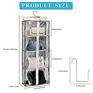 KMOTASUO Clear Closet Hanging Handbag Organizer with Zippers, Easy Access Wardrobe Tote Bag Purse Storage Holder Over The Door Space Saving Shelf Pocket for Bedrooms Living Room